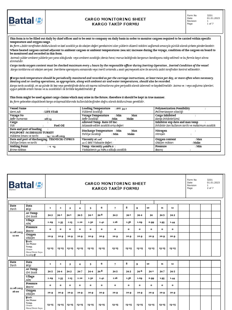 Cargo Monitoring Sheet-0823 | PDF