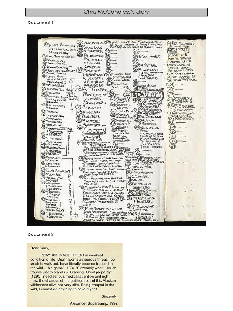 Chris McCandless Diary | PDF