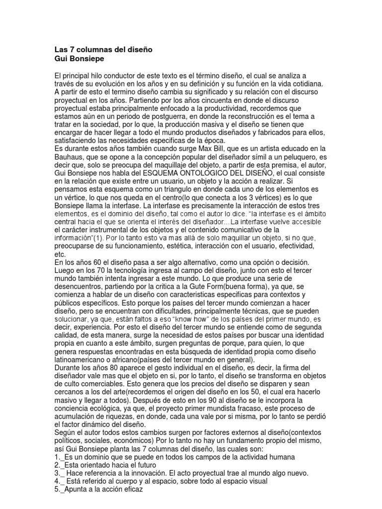 Gui Bonsiepe, Las 7 Columnas Del Diseño | PDF | Diseño | Cognición