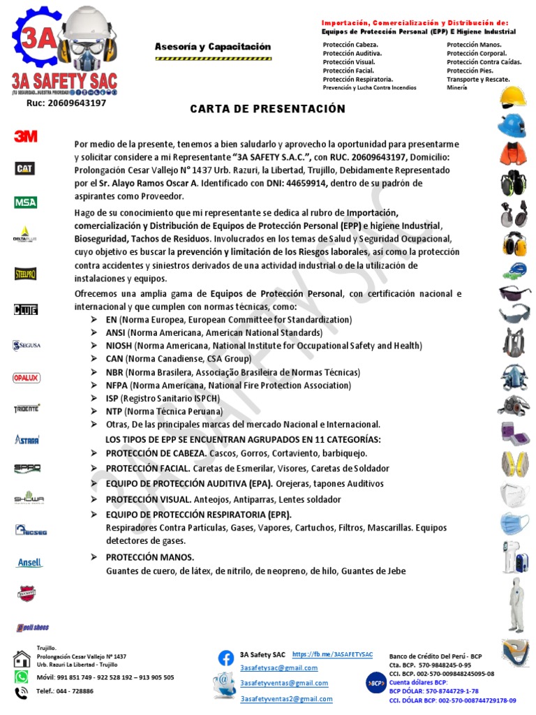 Carta de Presentacion 3A SAFETY SAC | PDF