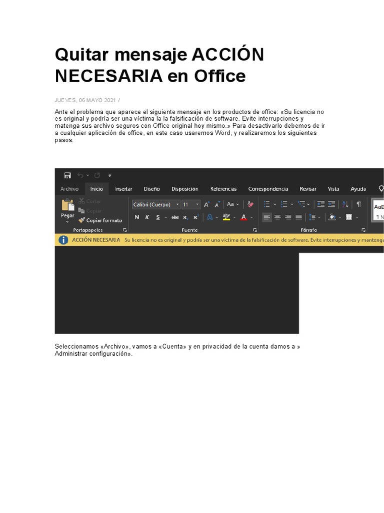 Quitar Mensaje De Su Licencia No Es Original Office 2019 Ok Pdf