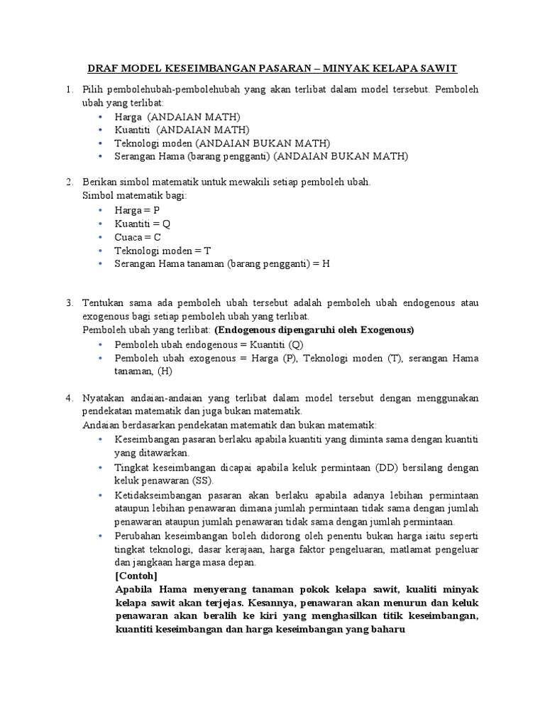 Draf (Model Keseimbangan Minyak Kelapa Sawit | PDF