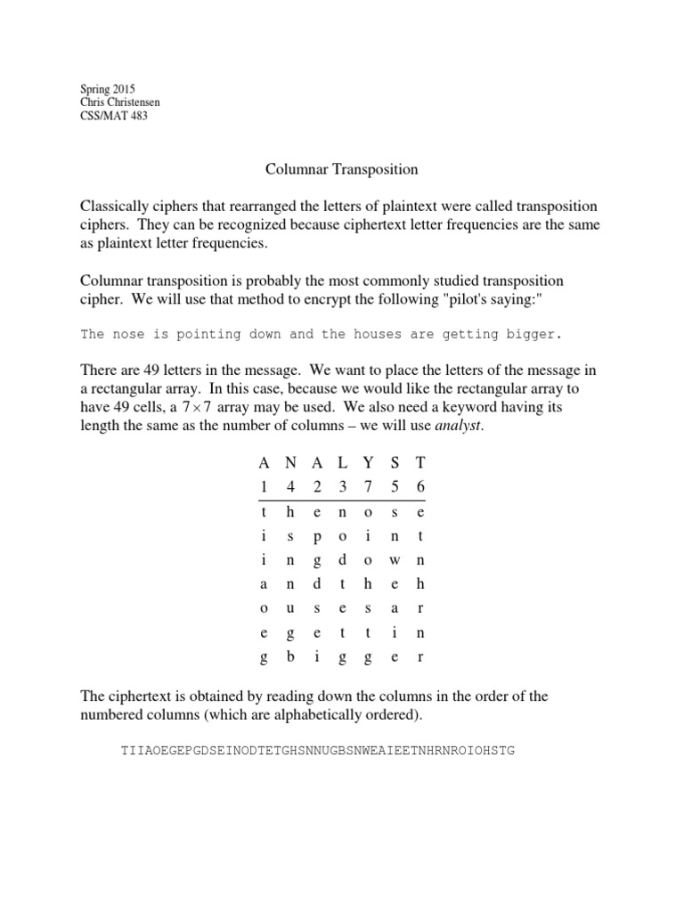1402 Columnar Transposition | PDF | Cyberwarfare | Security 1402 Columnar Transposition | PDF | Cyberwarfare | Security
