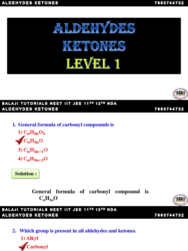 MCQ Level 1 Aldehydes Ketones | PDF