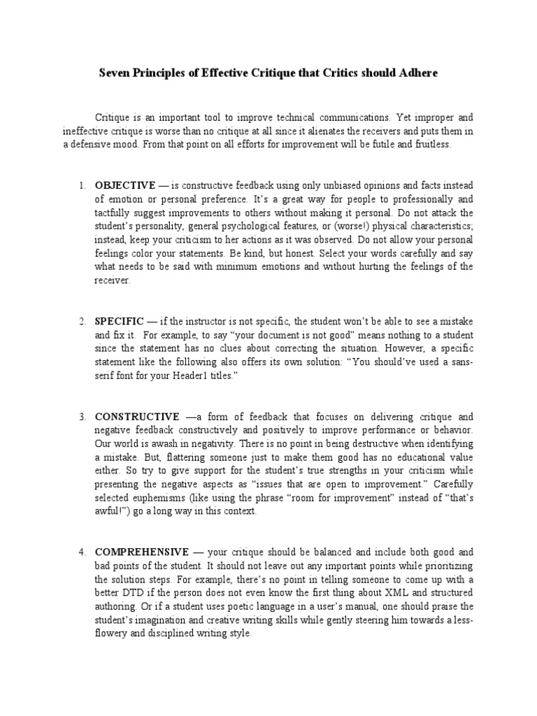 Seven Principles of Effective Critique That Critics Should Adhere | PDF ...