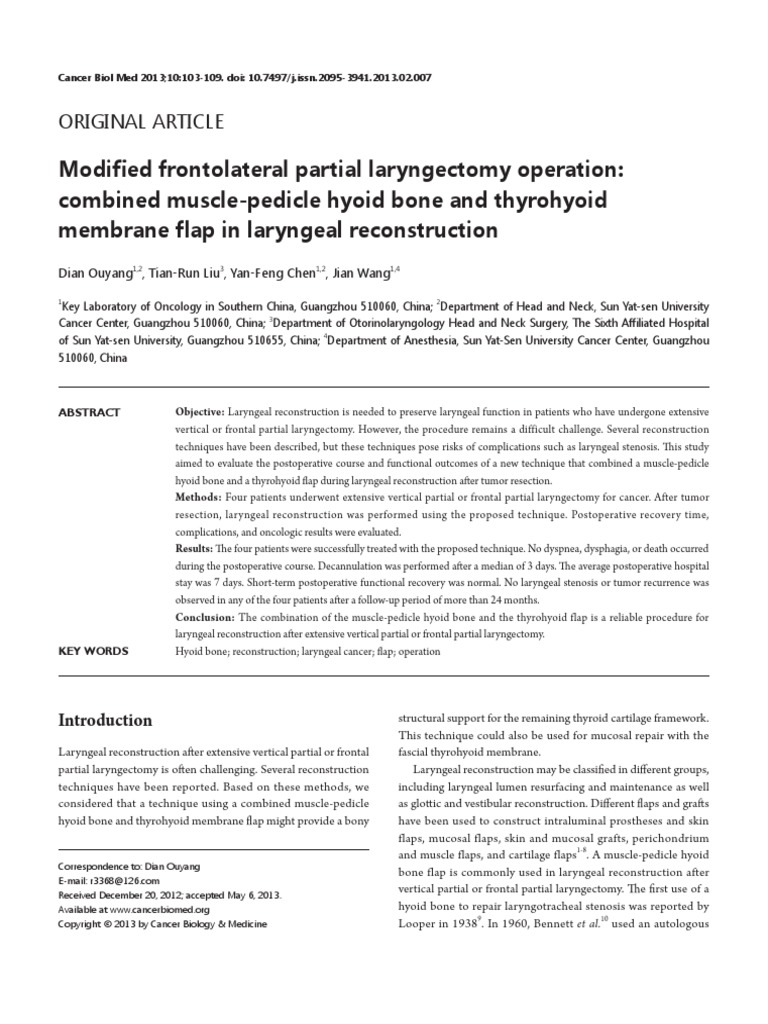 Frontolateral Partial Laryngectomy | PDF | Larynx | Anatomy