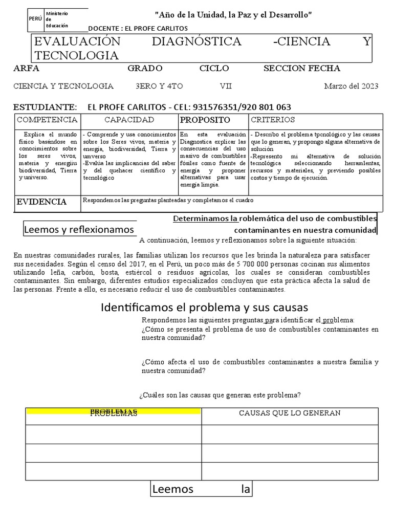 Evaluacion Diagnostica - 3ero y 4to Grado-Ciencia y Tecnologia - 00001 | PDF