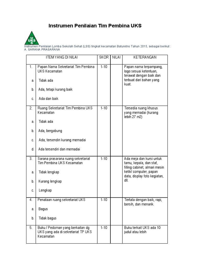 instrumen penilaian uks | PDF