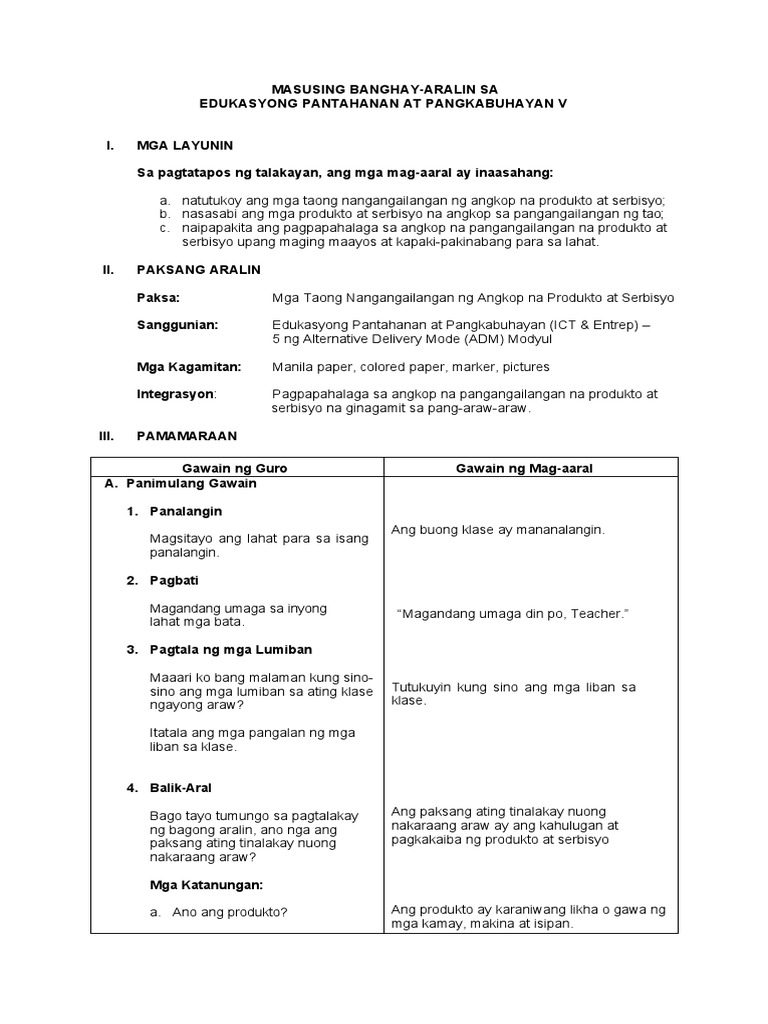 Epp Masusing-Banghay-Aralin Entrep | PDF