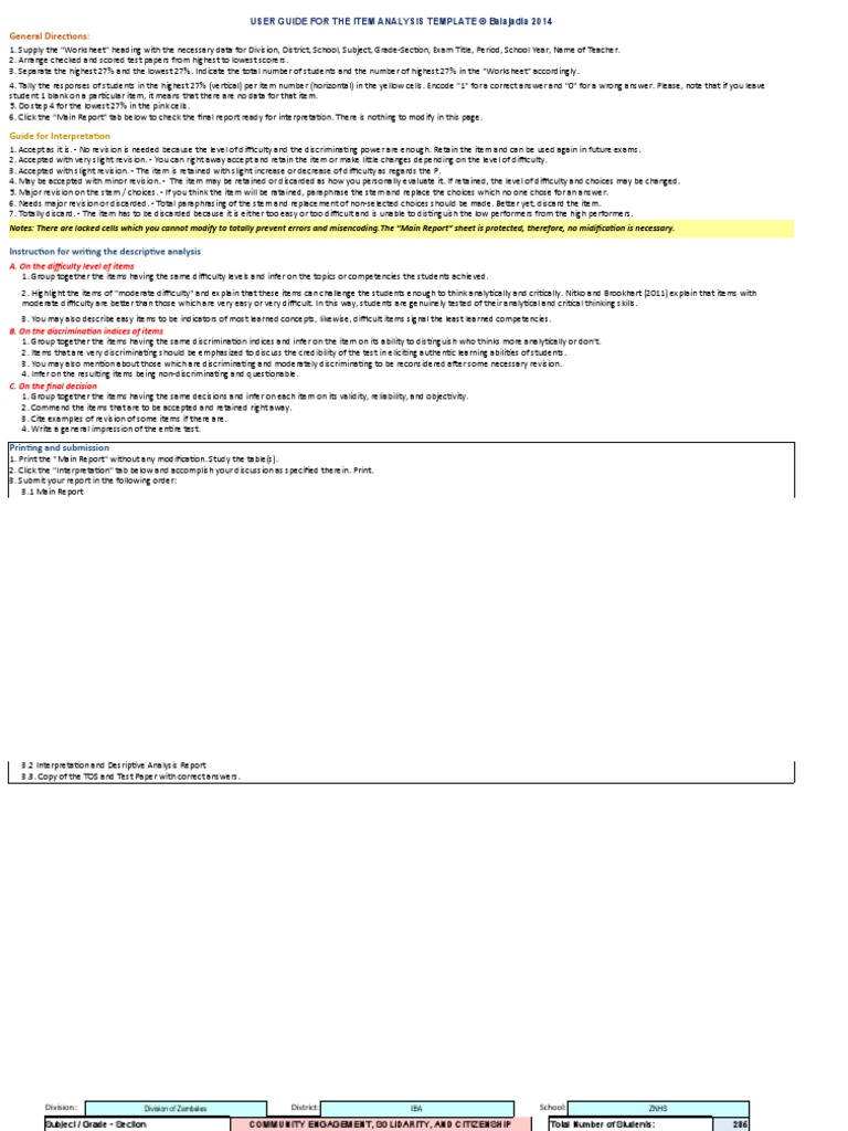 Item Analysis Template User Guide | PDF | Cognition