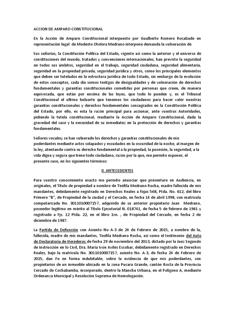 Accion de Amparo Constitucional | PDF | Derecho