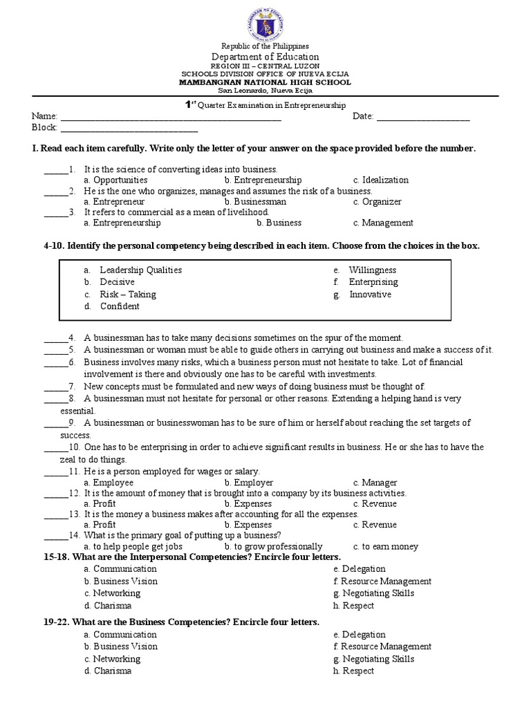 Grade 12 Entrepreneurship Exam Guide | PDF | Advertising | Entrepreneurship