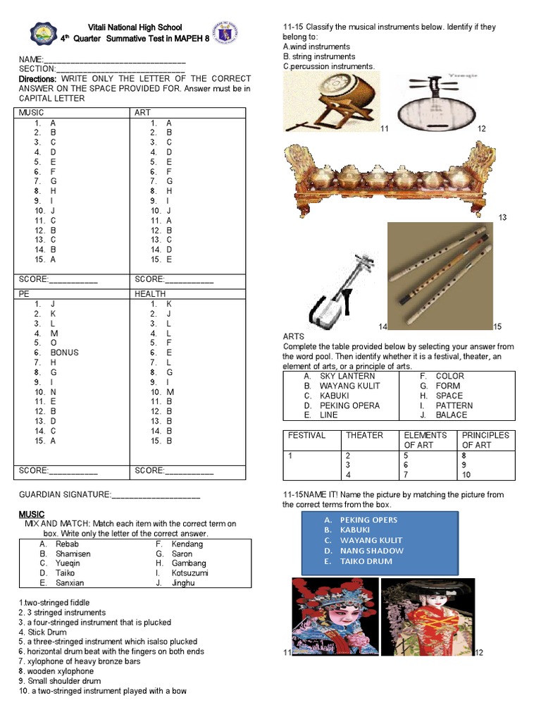 Q4 SUMMATIVE TEST Mapeh 8 | PDF