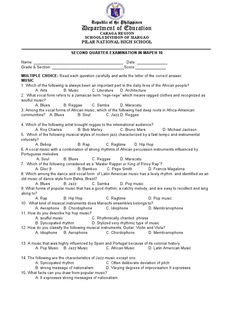 Mapeh 1o Second Quarter Exam Qa | PDF | Career & Growth