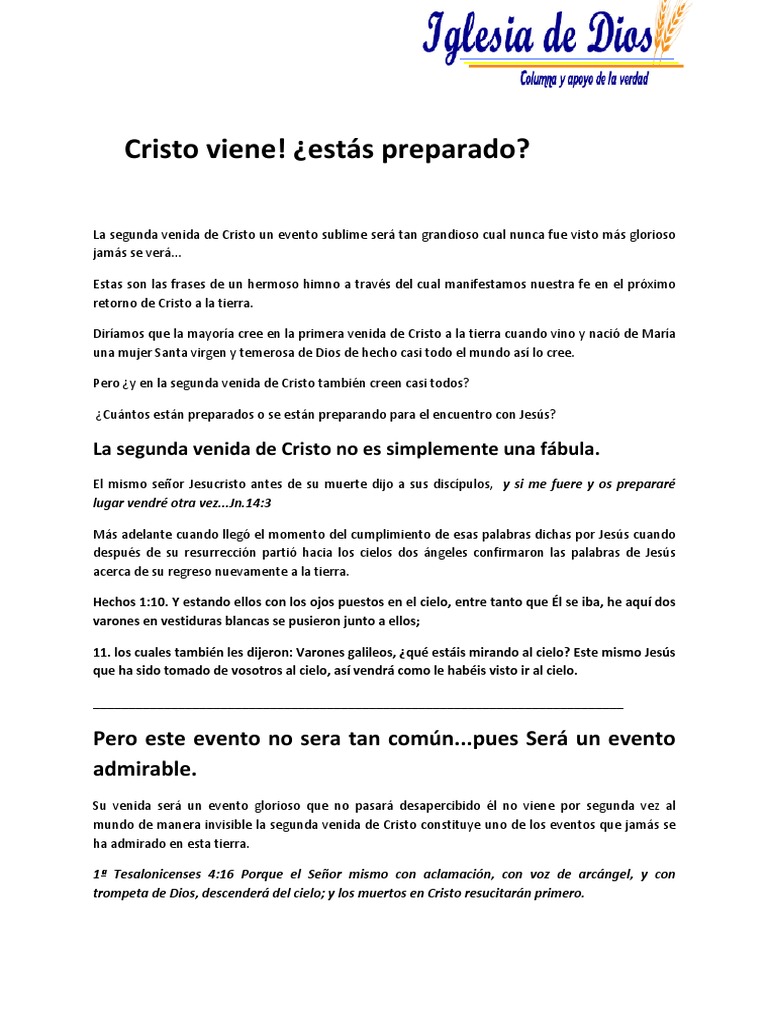 Cristo Viene Pronto Estas Preparado PDF | PDF | Jesús | Cristo (título)