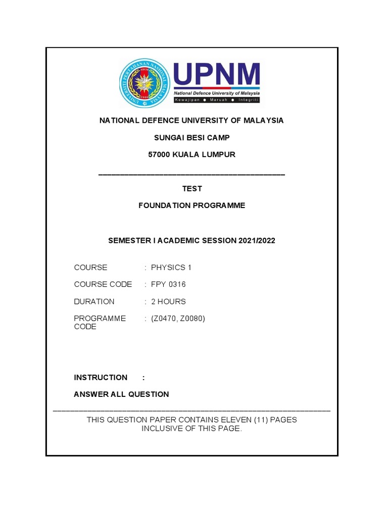 Fpy 0316 - Mid Sem 1 (2021-22) Question | PDF | Velocity | Euclidean Vector