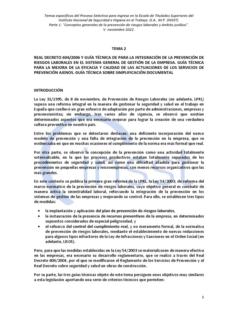 Tema 2. Integración de La PRL, Calidad de Los SPA y Simplificación Documental | PDF | Business ...