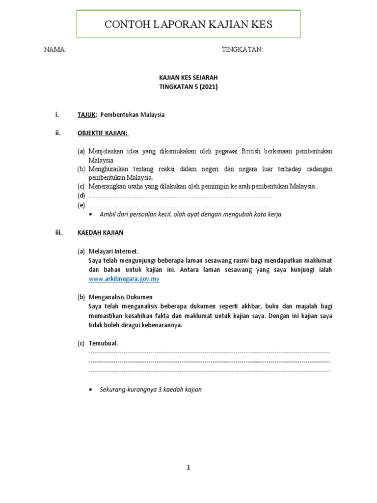Contoh Laporan Kajian Kes Tingkatan 5 | PDF