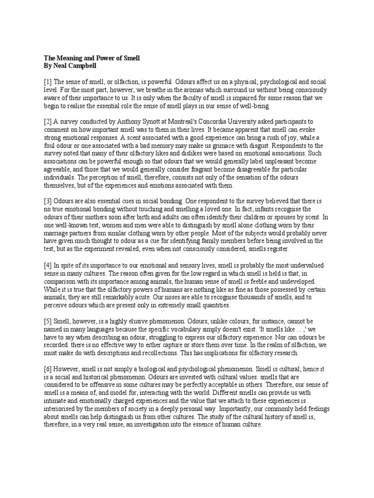 Reading Comprehension Passage 1 - The Meaning and Power of Smell | PDF ...