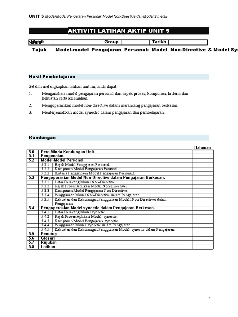 Aktiviti Latihan Aktif Unit 5 | PDF