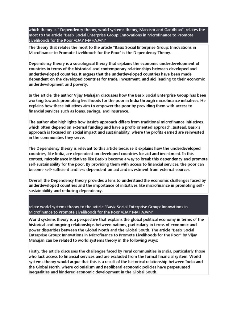 Dependency Theory | PDF | Microfinance | Poverty