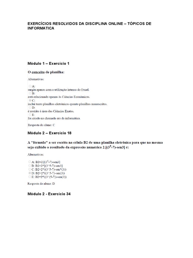 Exercícios Resolvidos de Informática | PDF
