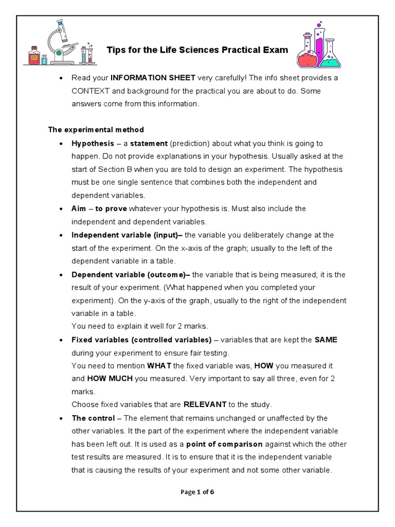 Tips For The Life Sciences Practical Exam | PDF