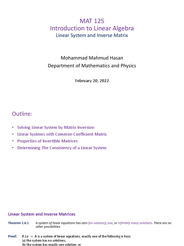 1 6 Linear System And Inverse Matrix Download Free Pdf Matrix Mathematics System Of