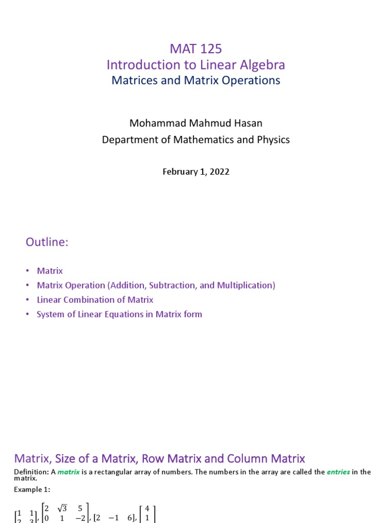 1.3 - Matrices and Matrix Operations | PDF | Matrix (Mathematics) | Linear Map
