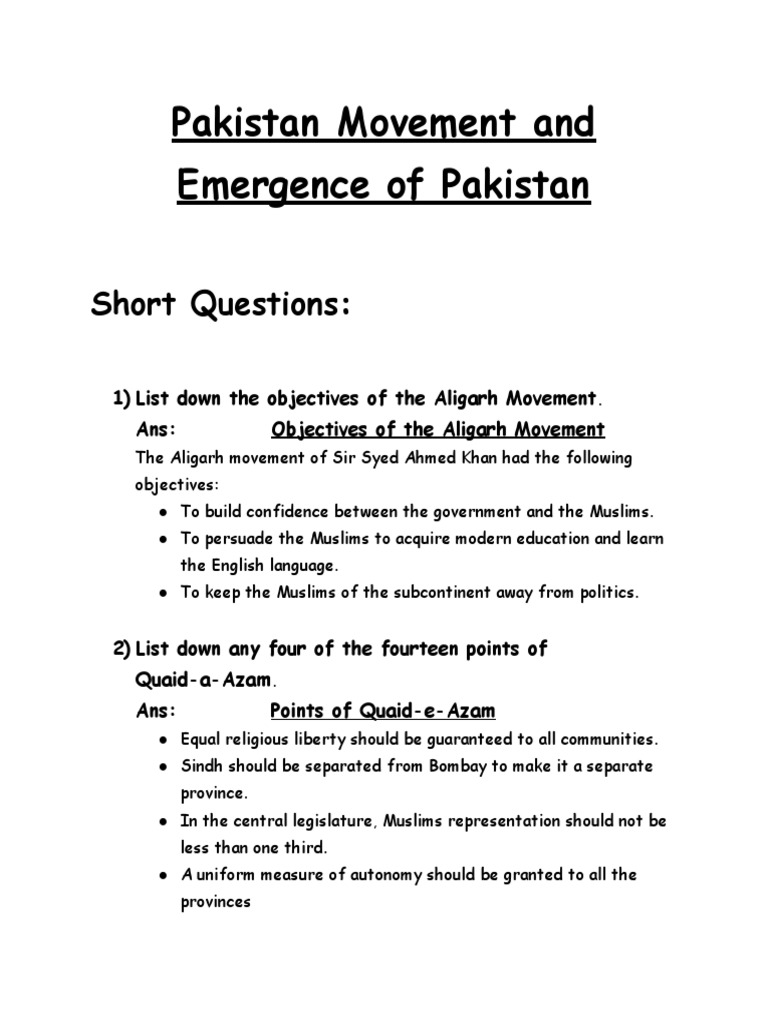 Pakistan Movement and Emergence of Pakistan | PDF | Muhammad Ali Jinnah ...