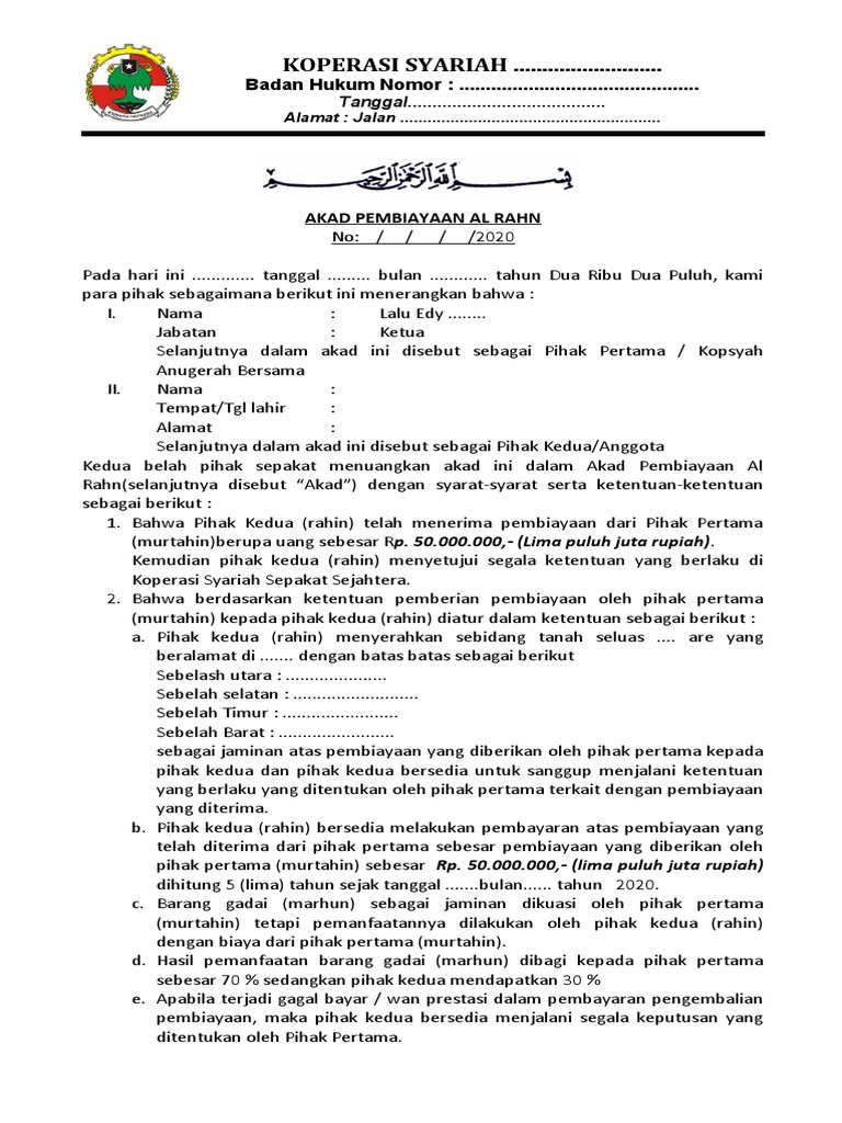 Contoh Akad Pembiayaan | PDF