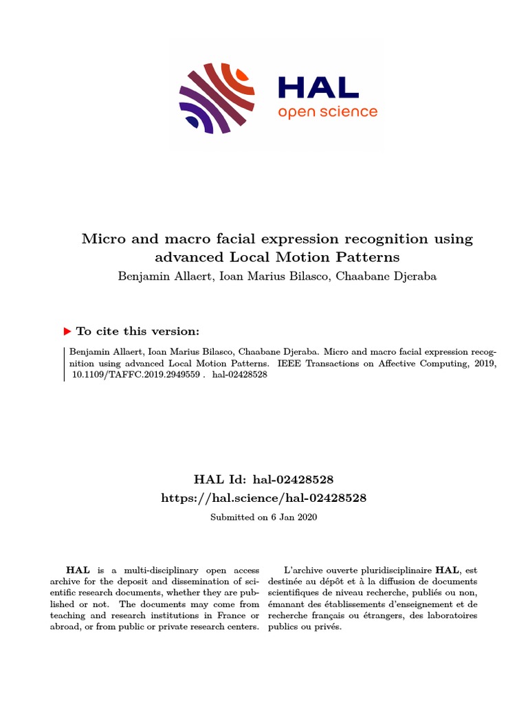 TAC Micro and Macro Facial Expression Recognition Using Advanced Local Motion Patterns For | PDF