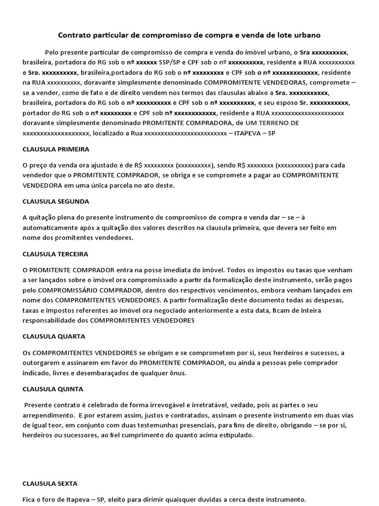 Contrato Particular de Compromisso de Compra e Venda de Lote Urbano ...