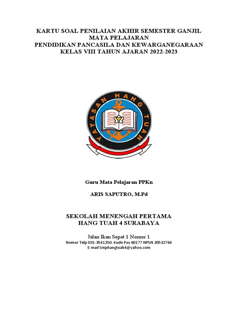KARTU SOAL PPKN KELAS VIII PENILAIAN AKHIR SEMESTER GANJIL 2022-2023 | PDF