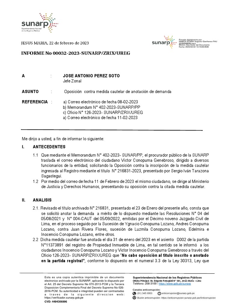 1089329-OFICIO-024-2023-SUNARP - DTR-20230313-3 (1) (5) (Partida Registral #11373891 Del ...