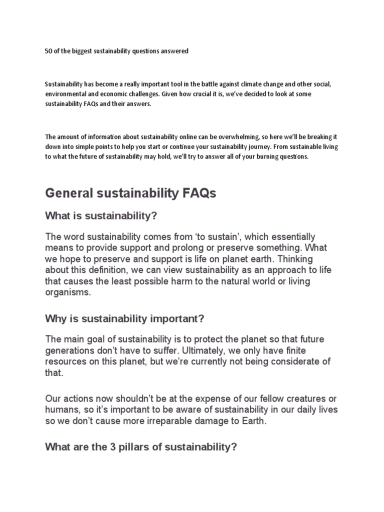 50 of The Biggest Sustainability Questions Answered | PDF ...