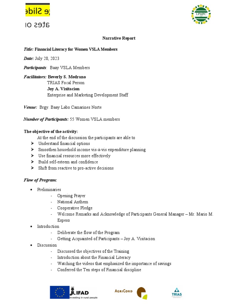 Narrative Report Financial Literacy | PDF