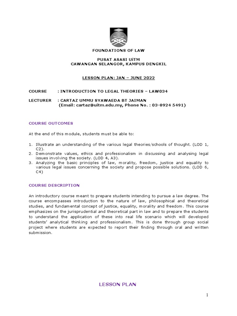 Law034 - Legal Theories Lesson Plan | PDF | Positivism | Sociology