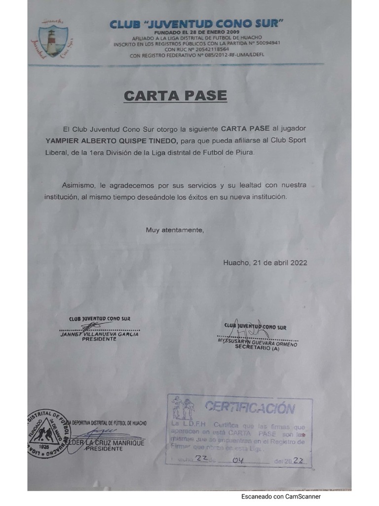 Carta Pase | PDF