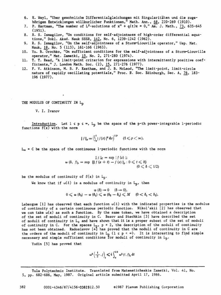 The Modulus Of Continuity Lp Pdf Linear Algebra Analysis
