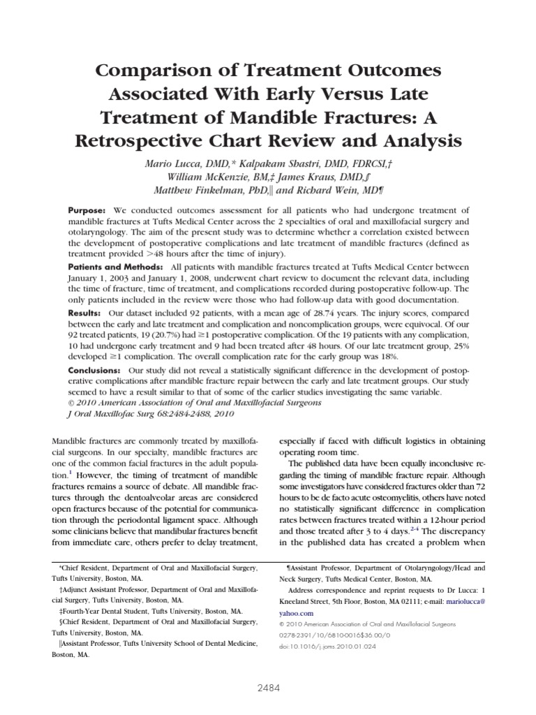 Comparison of Treatment Outcomes Associated With Early Versus Late Treatment of Mandible ...