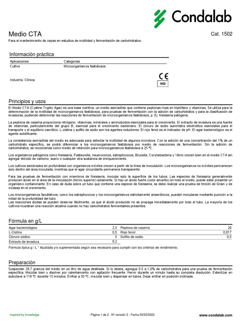 Ficha Técnica Condalab | PDF | Química | Microbiología