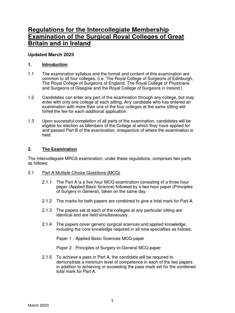 MRCS Regulations March 2023 | PDF | Identity Document | Health Care