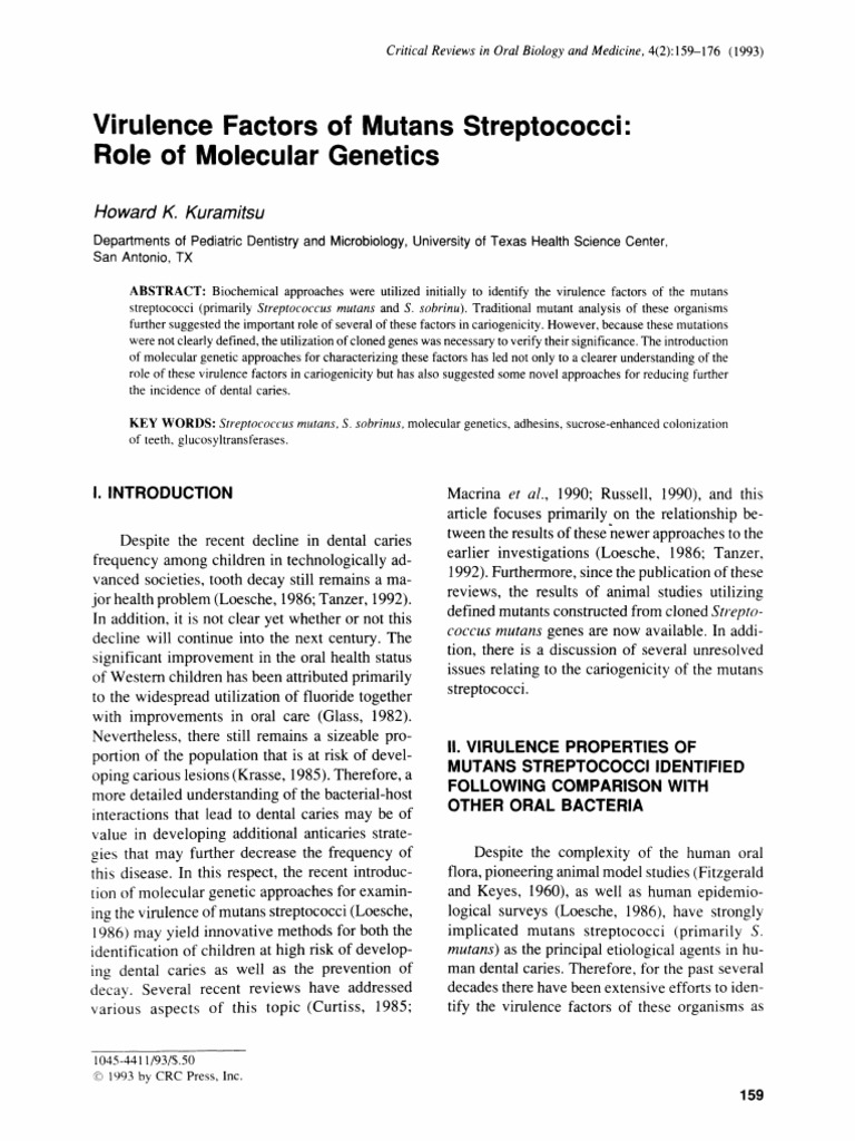 Virulence Factors of Mutans Streptococci | PDF | Streptococcus | Mutation