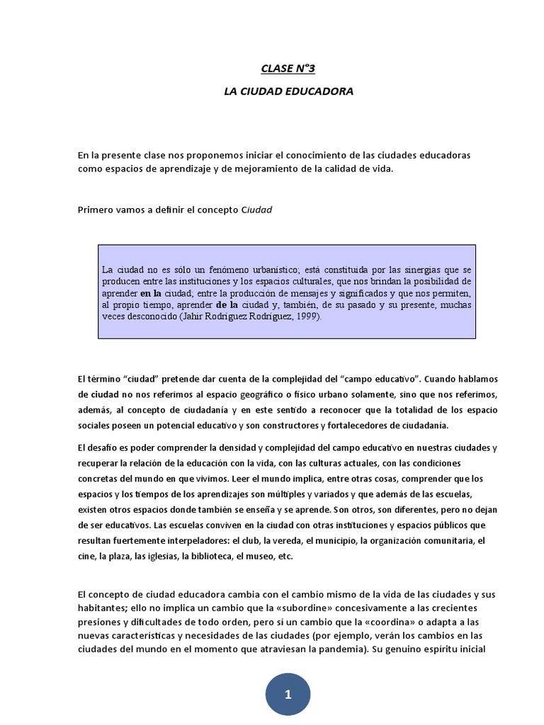 Clase Ciudad Educadora 1 | Descargar gratis PDF | Aprendizaje | Sociedad