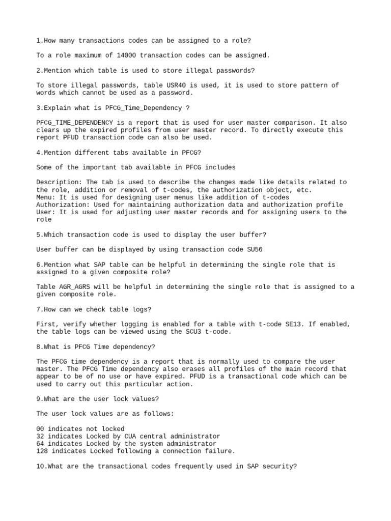 Sap Security Interview Questions | PDF