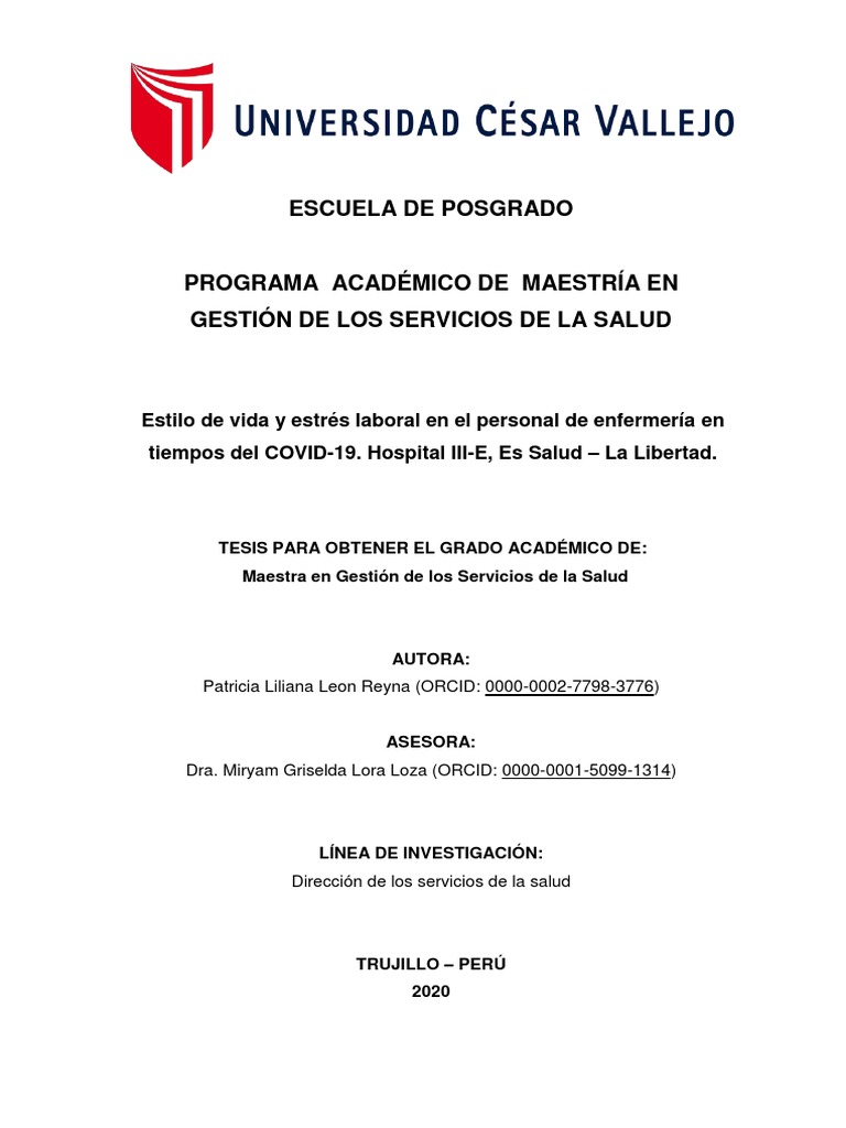Estilo de Vida y Estrés Laboral en El Personal de Enfermería en Tiempos ...