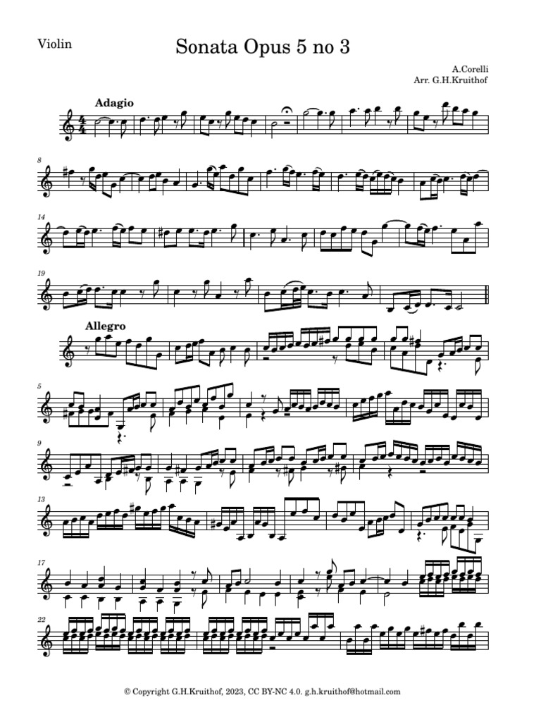 Sonata Corelli Opus 5 NR 3 Violin-Cello-Violin | PDF