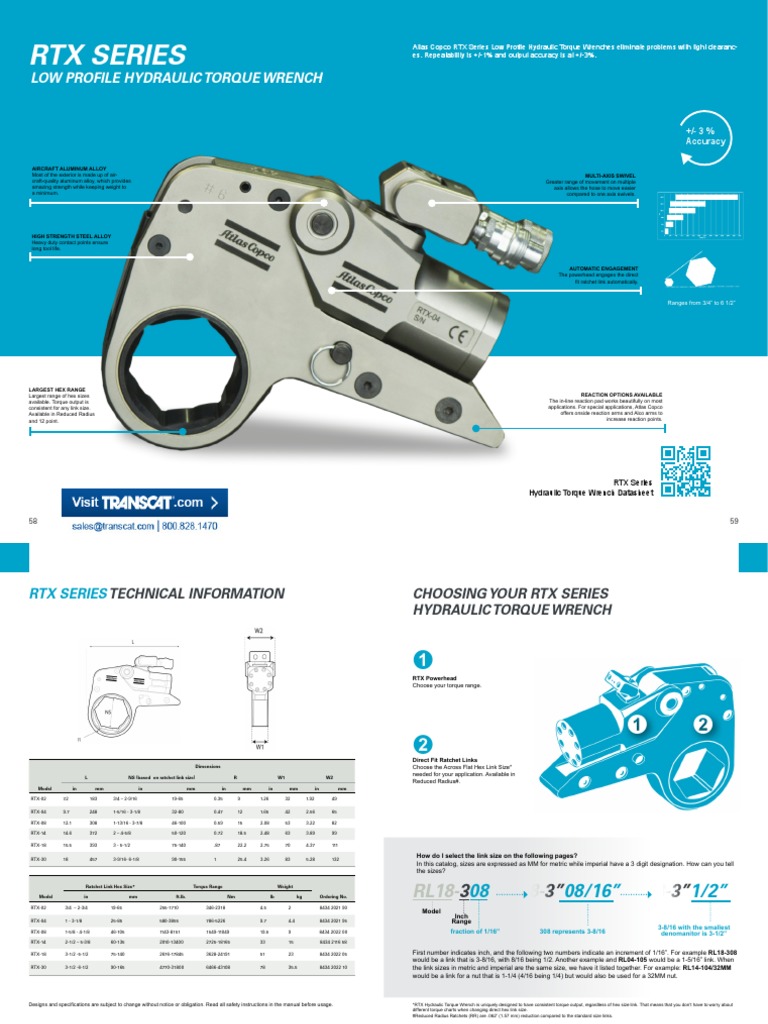 Atlas Copco Narrow Profile Torque Wrenches RTX and RL Series RTX 01 RTX ...
