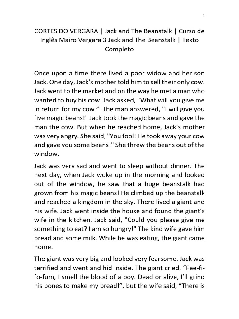Texto Jack and The Beanstalk | PDF | Jack And The Beanstalk | Traditional Stories